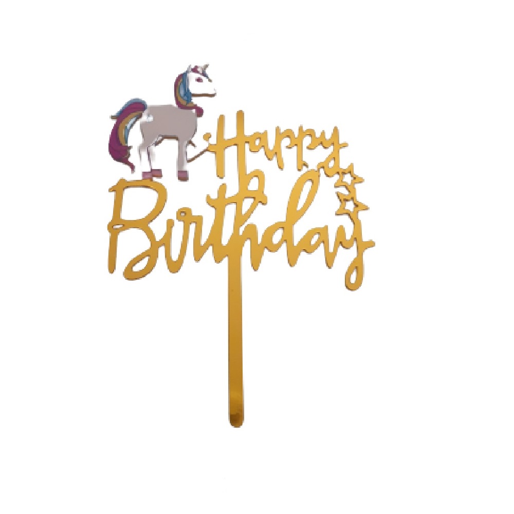 Топер за торта Happy Birthday Еднорог вар.2 | Partilino.com