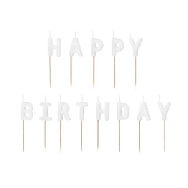 Бели свещи за рожден ден букви Happy Birthday