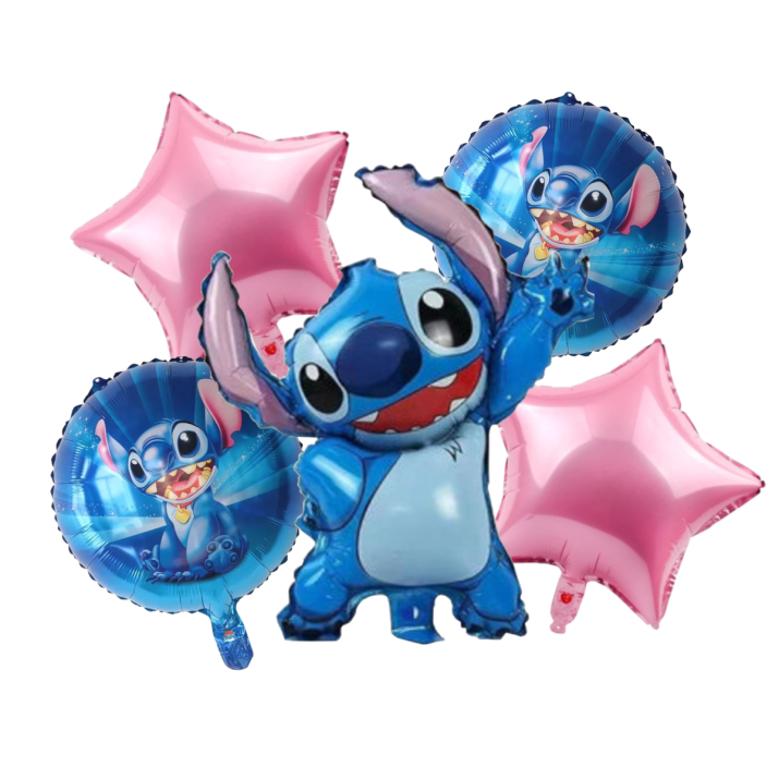 Комплект фолиеви балони Стич Stitch, розови звезди, 5 броя | Partilino.com