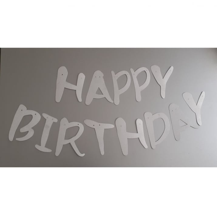 Банер Happy Birthday сребрист брокат отделни букви | Partilino.com