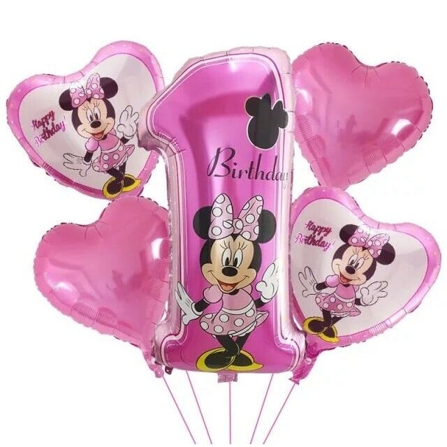 Комплект балони Мини Маус за 1-ви рожден ден с цифра 1, 5 броя ...